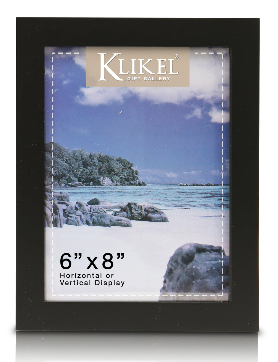 Klikel 6 x 8 Picture Frame - Black Wooden Wall Hanging and Table Stand